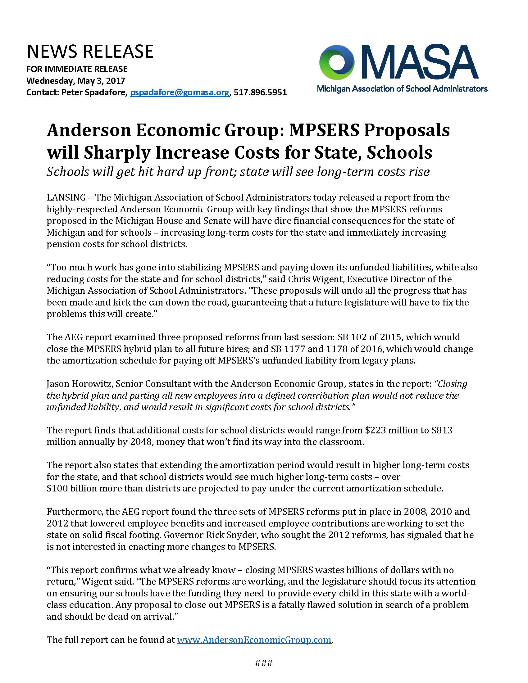Anderson Economic Group: MPSERS Proposals Will Sharply Increase Costs ...
