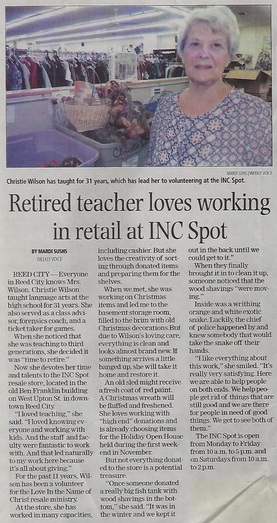 Retired teacher loves working in retail at INC Spot - MARSP
